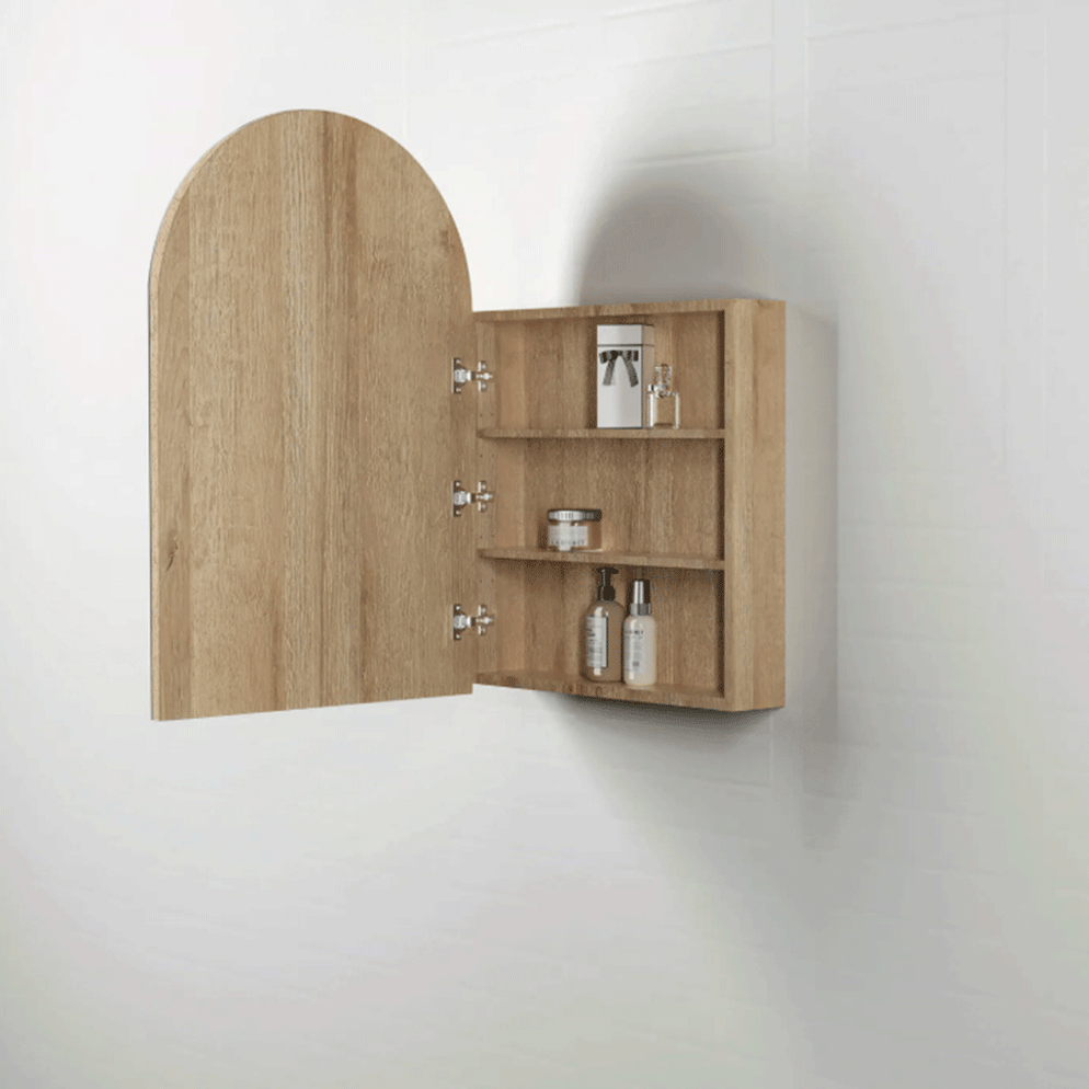 Natural Oak Polyurethane Otti Archie Arch Wall Mounted Bathroom Shaving ...