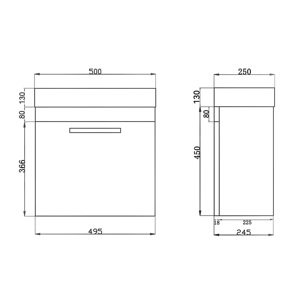 500*250*520mm Poseidon Matt White MDF Bathroom Mini Wall Hung Vanity ...