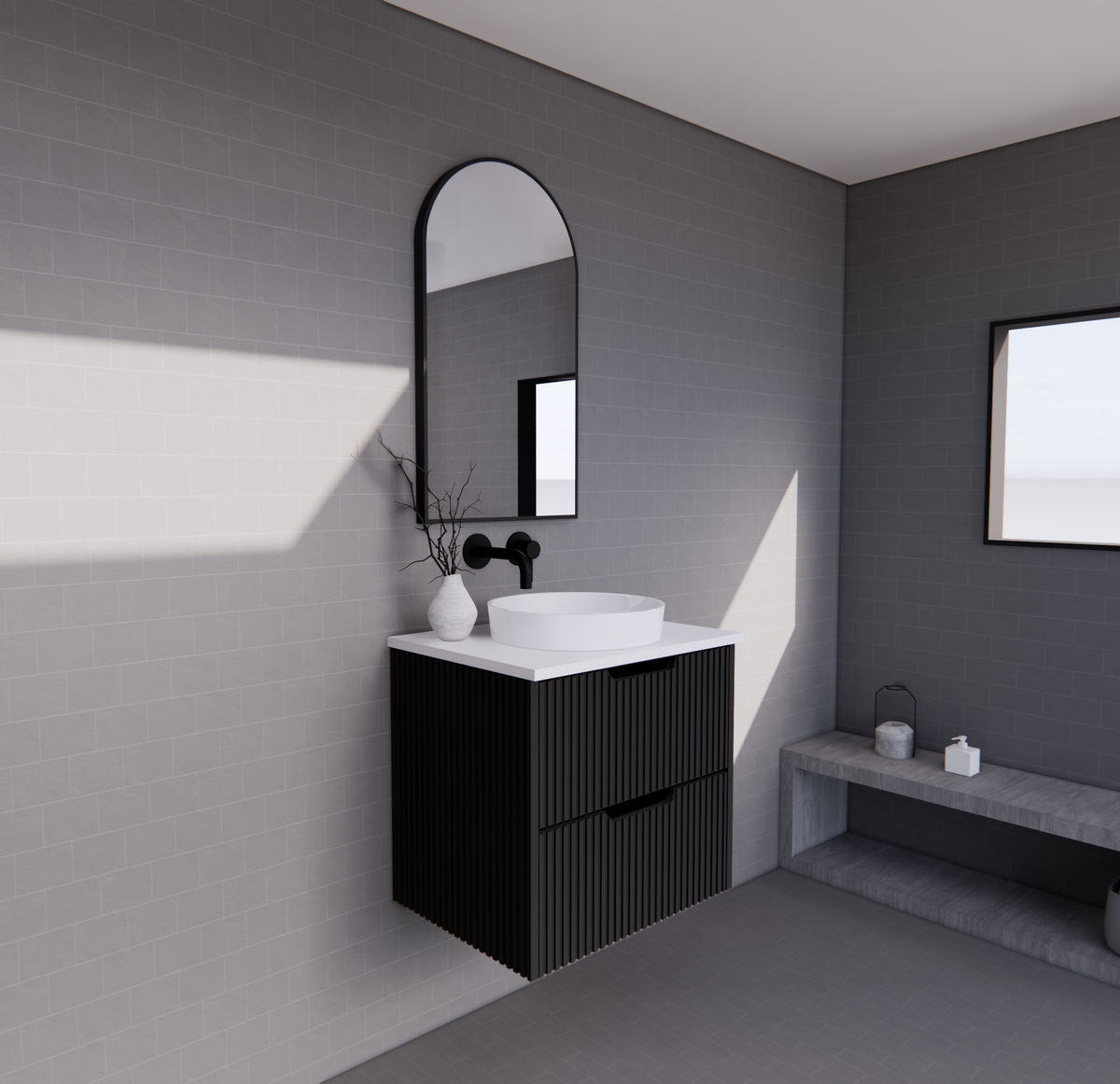 600-1800*450*550mm ABS Bali Matt Black PVC Fluted Wall Hung Vanity | HD ...