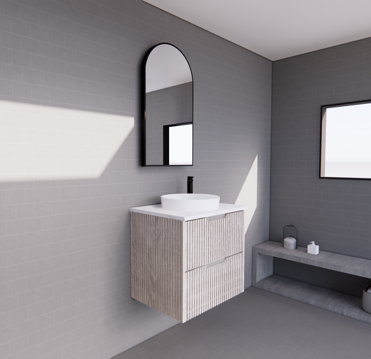600-1800*450*550mm ABS Bali White Oak PVC Fluted Wall Hung Vanity | HD Reno