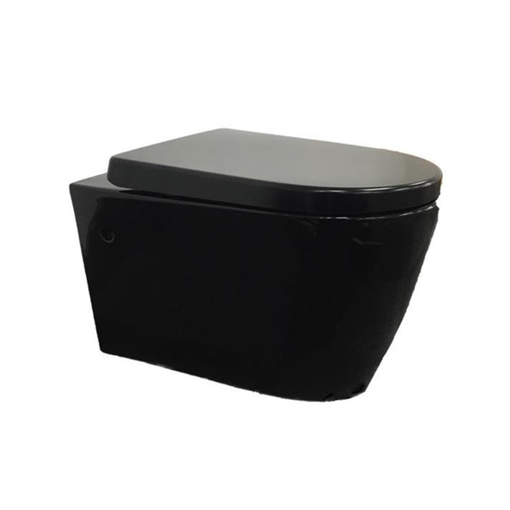 Poseidon Avery Gloss Black Ceramic Wall Hung Pan - Box Rim Flush | HD Reno